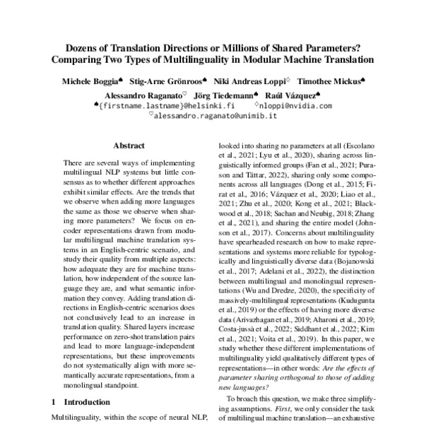 Dozens of Translation Directions or Millions of Shared Parameters ...