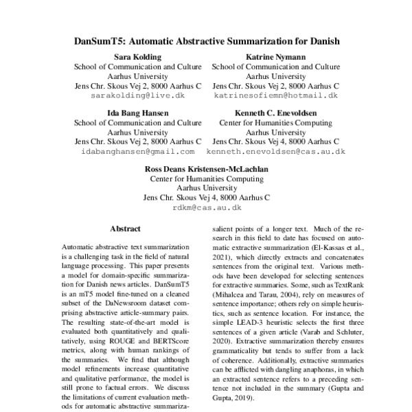 DanSumT5: Automatic Abstractive Summarization for Danish - ACL Anthology