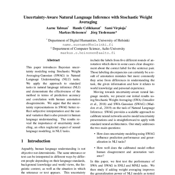 Uncertainty-Aware Natural Language Inference with Stochastic Weight Averaging - ACL Anthology