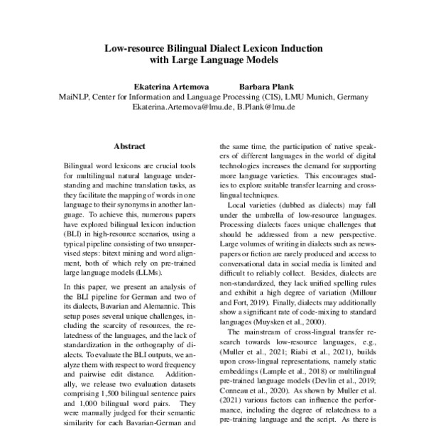 Low-resource Bilingual Dialect Lexicon Induction with Large Language Models - ACL Anthology