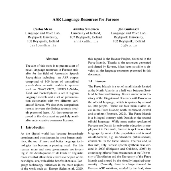 ASR Language Resources for Faroese - ACL Anthology
