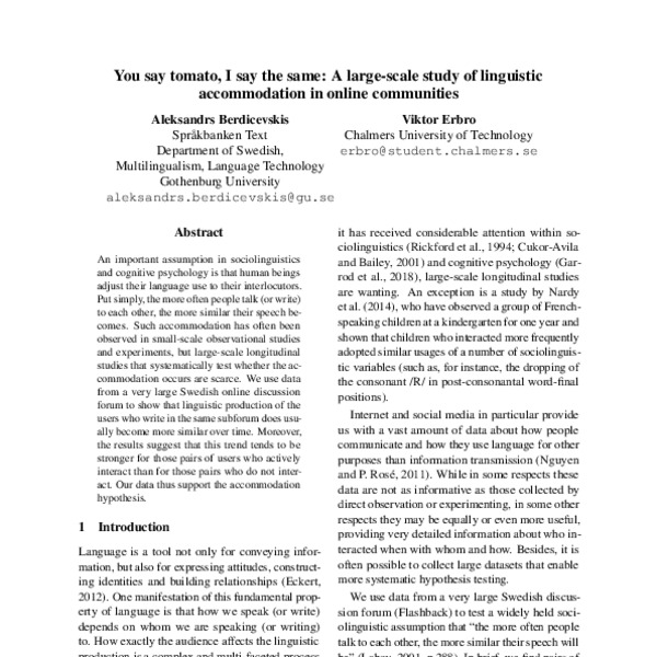 You say tomato, I say the same: A large-scale study of linguistic accommodation in online ...