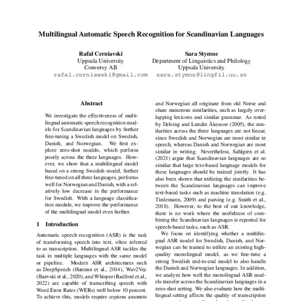 Multilingual Automatic Speech Recognition for Scandinavian Languages - ACL Anthology