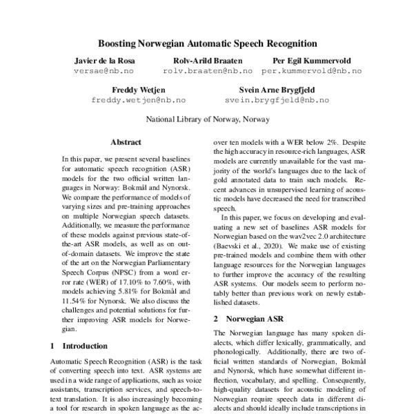 Boosting Norwegian Automatic Speech Recognition - ACL Anthology