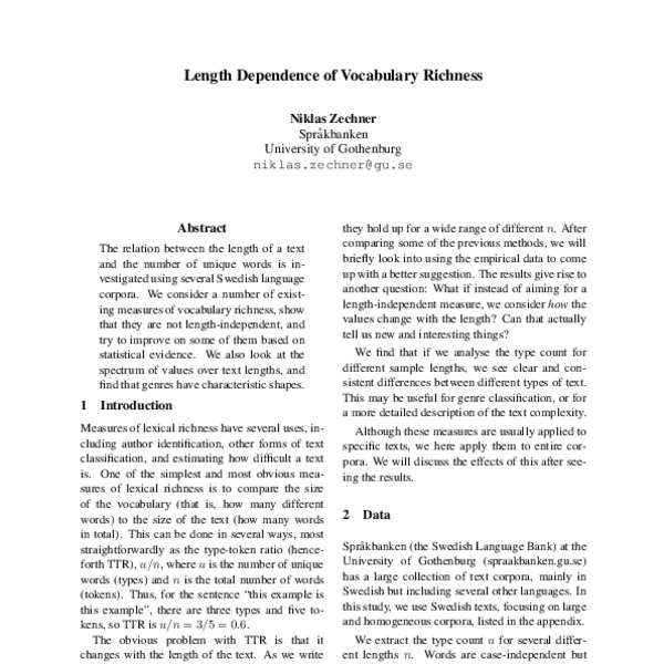 Length Dependence of Vocabulary Richness - ACL Anthology