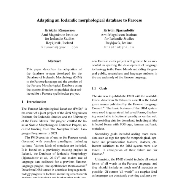 Adapting an Icelandic morphological database to Faroese - ACL Anthology