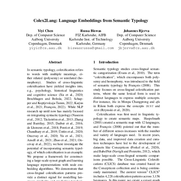 Colex2Lang: Language Embeddings from Semantic Typology - ACL Anthology
