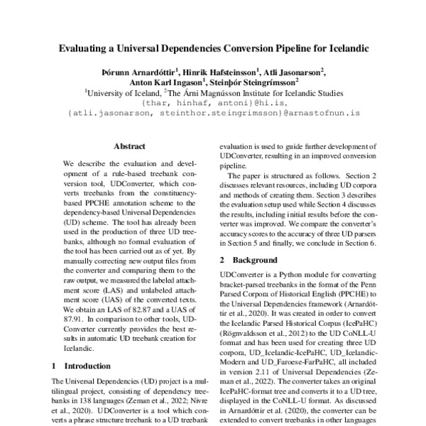 Evaluating a Universal Dependencies Conversion Pipeline for Icelandic - ACL Anthology