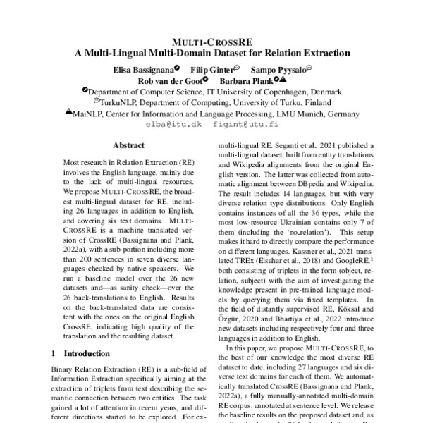 Multi-CrossRE A Multi-Lingual Multi-Domain Dataset for Relation Extraction - ACL Anthology