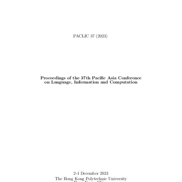 Proceedings of the 37th Pacific Asia Conference on Language ...