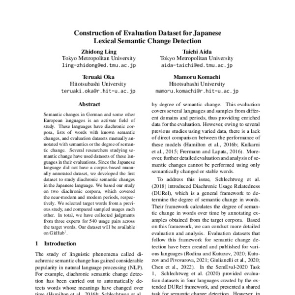 Construction of Evaluation Dataset for Japanese Lexical Semantic Change ...