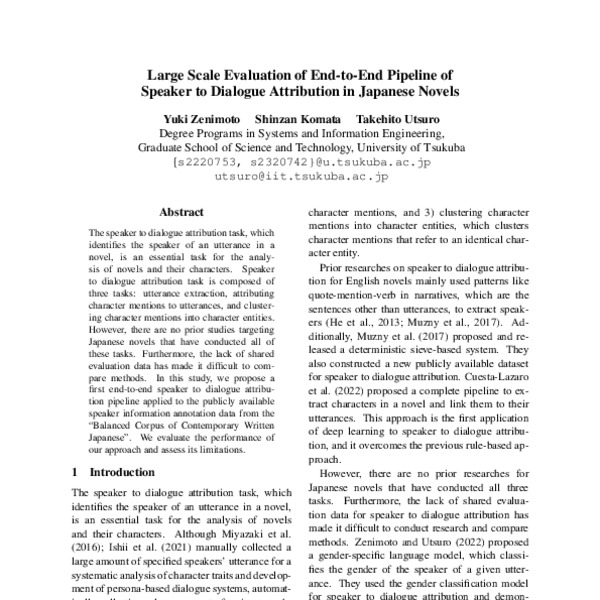 Large Scale Evaluation of End-to-End Pipeline of Speaker to Dialogue ...