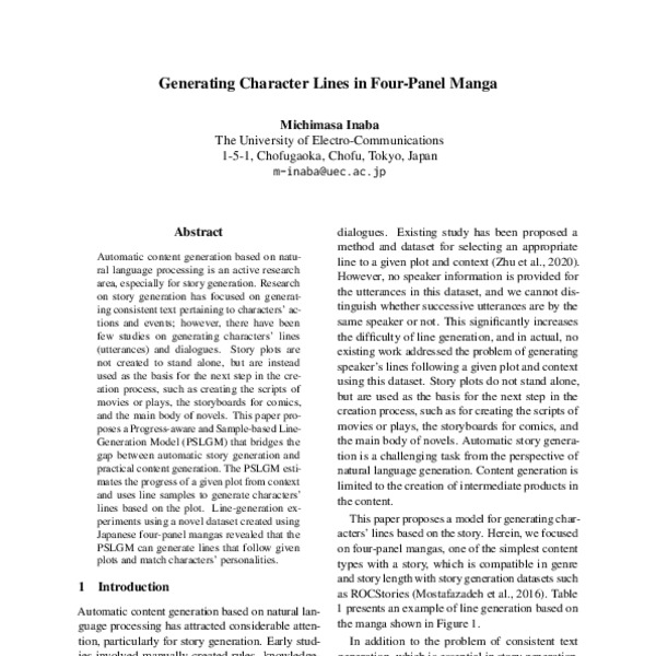 Generating Character Lines in Four-Panel Manga - ACL Anthology