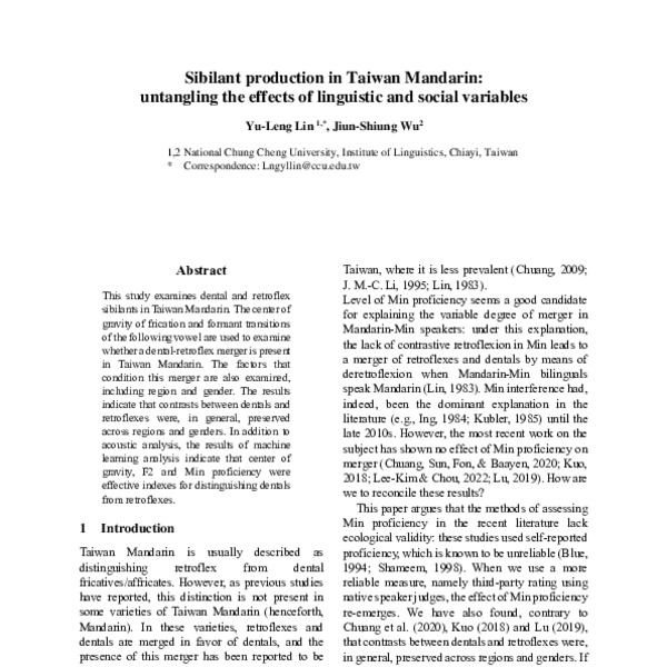 Sibilant production in Taiwan Mandarin: untangling the effects of ...