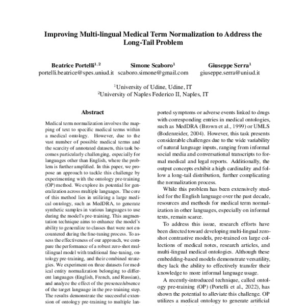 Improving Multi-lingual Medical Term Normalization to Address the Long-Tail Problem - ACL Anthology