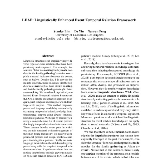 Leaf Linguistically Enhanced Event Temporal Relation Framework Acl Anthology