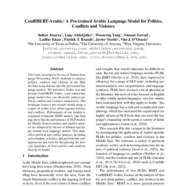 ConfliBERT-Arabic: A Pre-trained Arabic Language Model for Politics ...