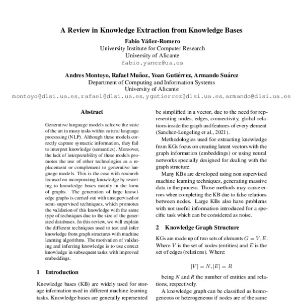 A Review in Knowledge Extraction from Knowledge Bases - ACL Anthology