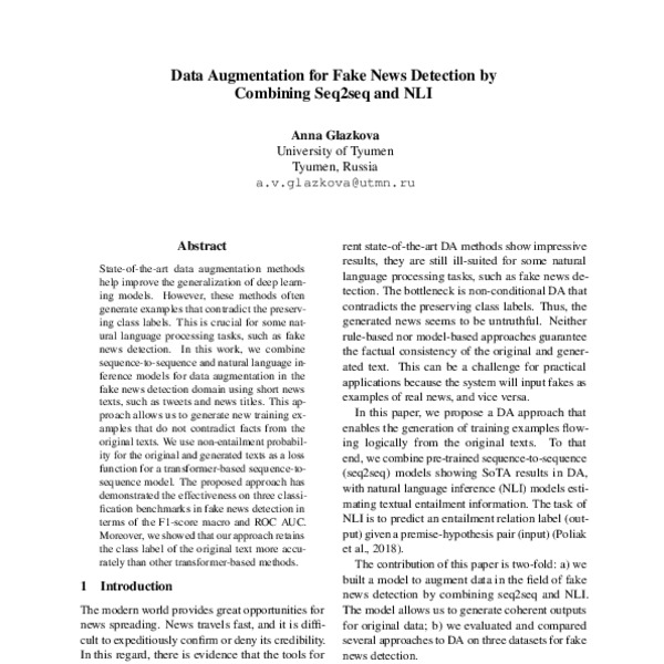 Data Augmentation for Fake News Detection by Combining Seq2seq and NLI ...