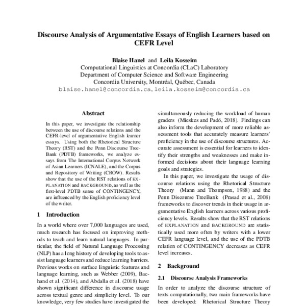 Discourse Analysis of Argumentative Essays of English Learners Based on ...