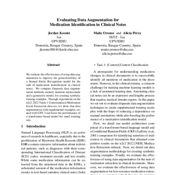 Evaluating Data Augmentation for Medication Identification in Clinical ...