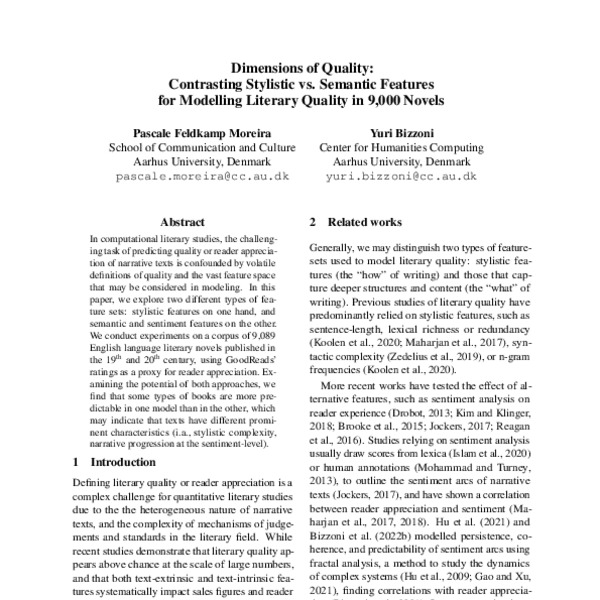 Dimensions of Quality: Contrasting Stylistic vs. Semantic Features for ...