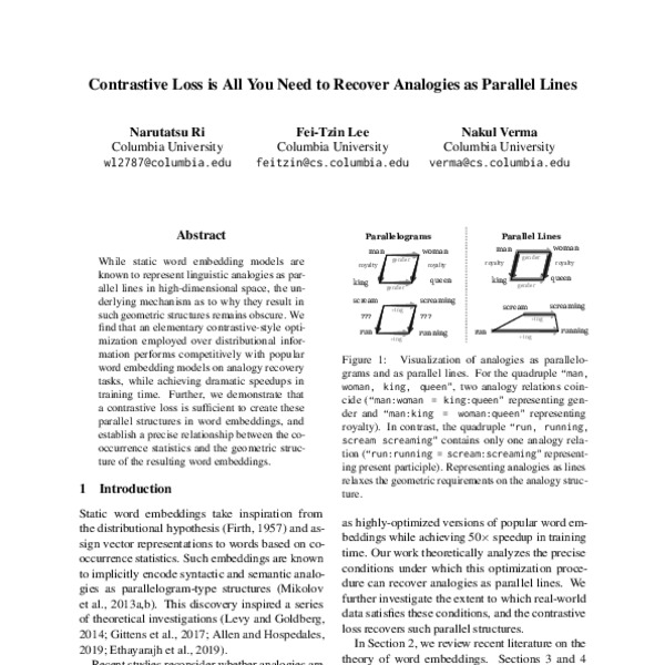Contrastive Loss is All You Need to Recover Analogies as Parallel Lines ...