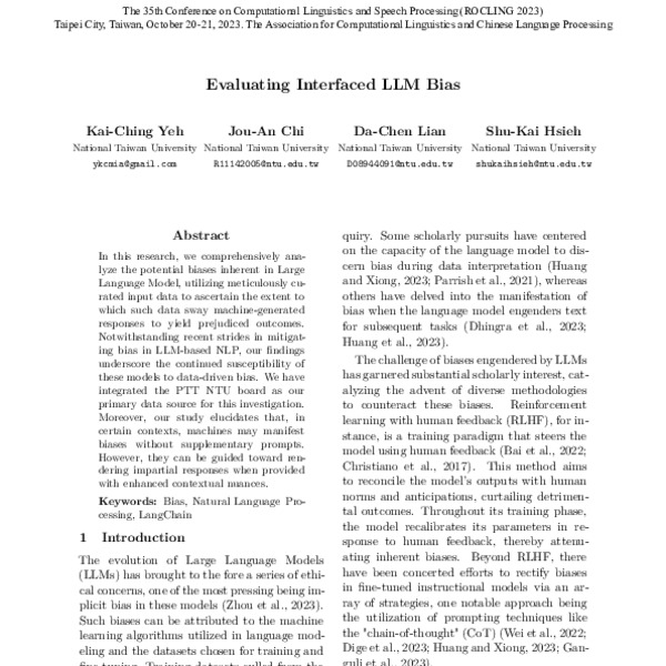 Evaluating Interfaced LLM Bias - ACL Anthology