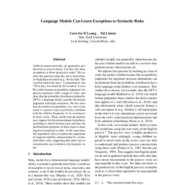 Language Models Can Learn Exceptions to Syntactic Rules - ACL Anthology