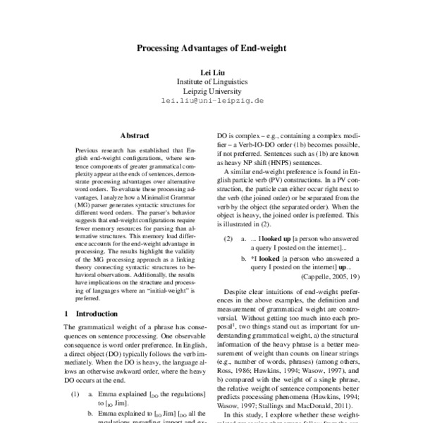 Processing Advantages of End-weight - ACL Anthology