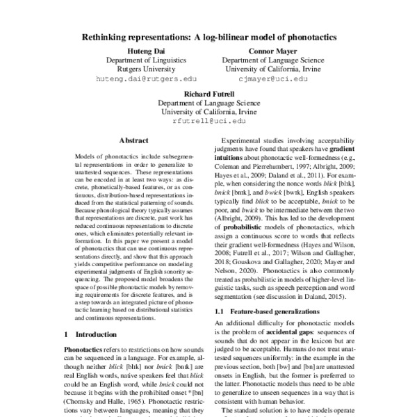 Rethinking representations: A log-bilinear model of phonotactics - ACL ...