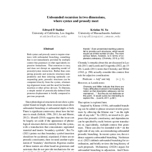 Unbounded Recursion In Two Dimensions Where Syntax And Prosody Meet Acl Anthology