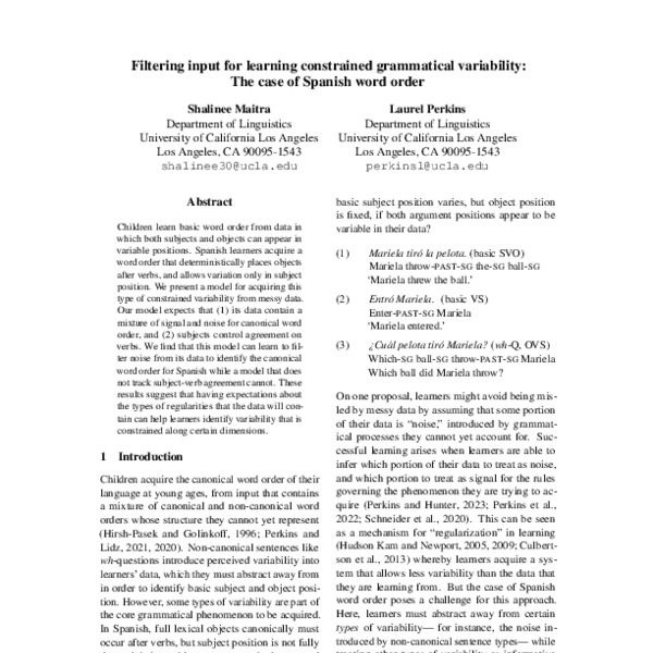 Filtering Input For Learning Constrained Grammatical Variability The Case Of Spanish Word Order