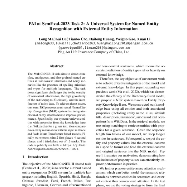 PAI at SemEval-2023 Task 2: A Universal System for Named Entity Recognition with External Entity ...