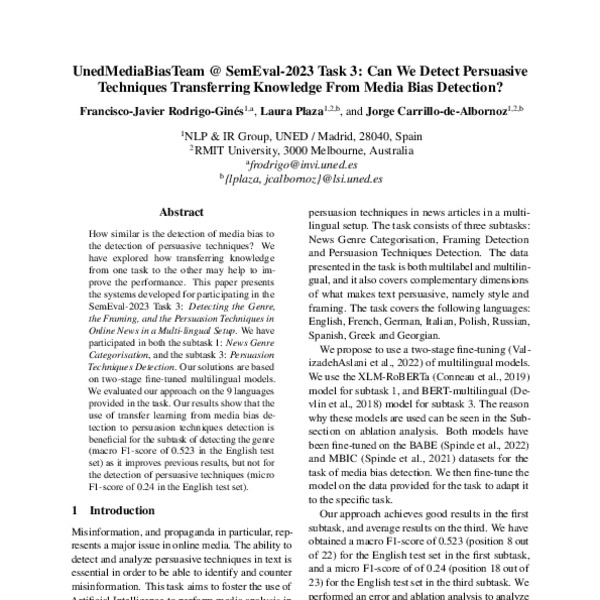UnedMediaBiasTeam @ SemEval-2023 Task 3: Can We Detect Persuasive Techniques Transferring ...