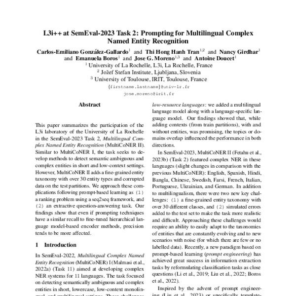 L3i At Semeval 2023 Task 2 Prompting For Multilingual Complex Named Entity Recognition Acl