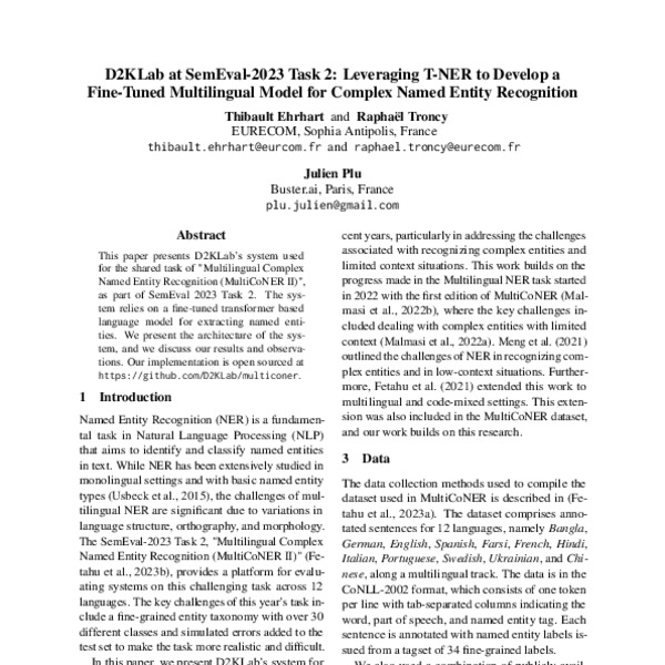 D2KLab at SemEval-2023 Task 2: Leveraging T-NER to Develop a Fine-Tuned Multilingual Model for ...
