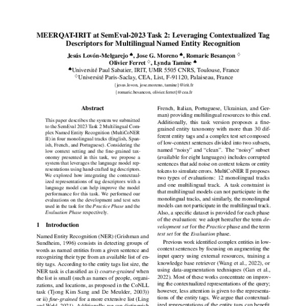 MEERQAT-IRIT at SemEval-2023 Task 2: Leveraging Contextualized Tag Descriptors for Multilingual ...