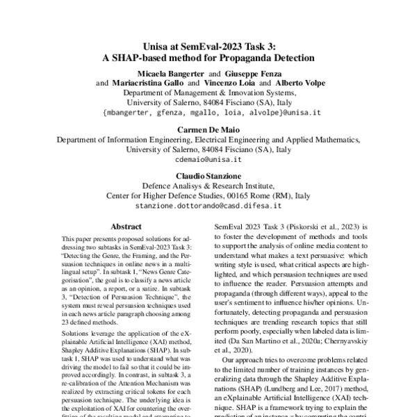 Unisa at SemEval-2023 Task 3: A SHAP-based method for Propaganda Detection - ACL Anthology