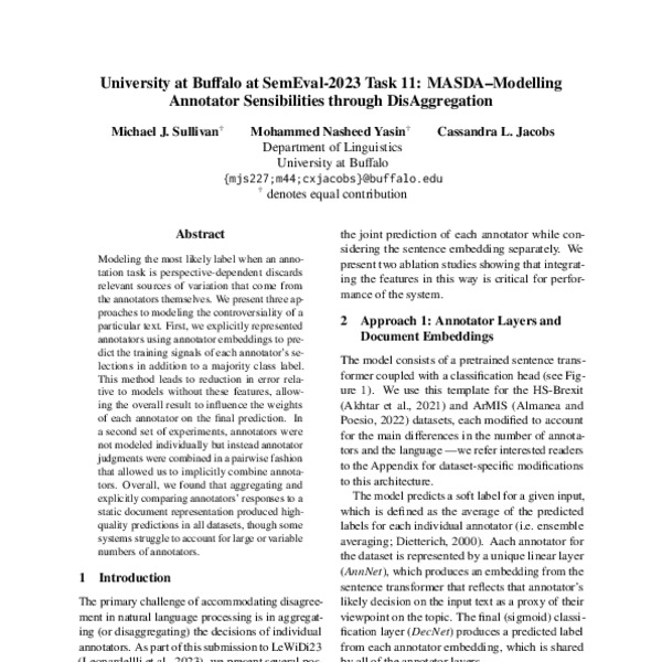 University at Buffalo at SemEval-2023 Task 11: MASDA–Modelling Annotator Sensibilities through ...