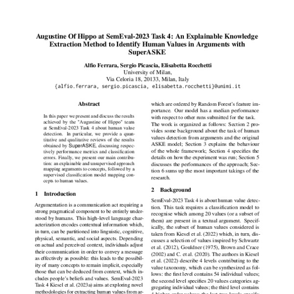 Augustine of Hippo at SemEval-2023 Task 4: An Explainable Knowledge Extraction Method to ...