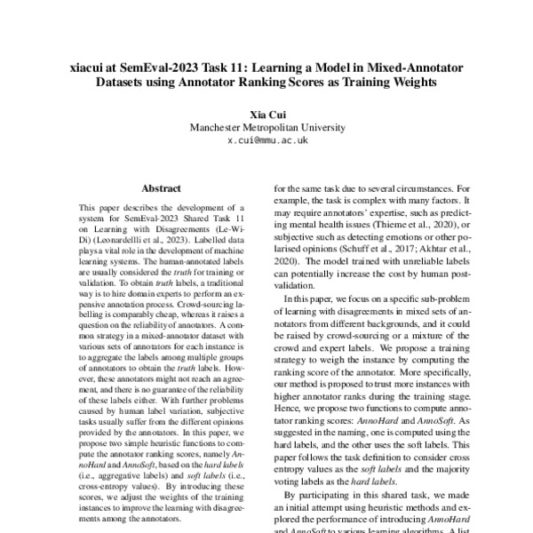 xiacui at SemEval-2023 Task 11: Learning a Model in Mixed-Annotator Datasets Using Annotator ...