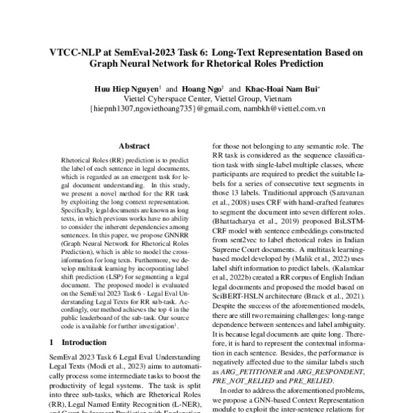 VTCC-NLP at SemEval-2023 Task 6:Long-Text Representation Based on Graph Neural Network for ...