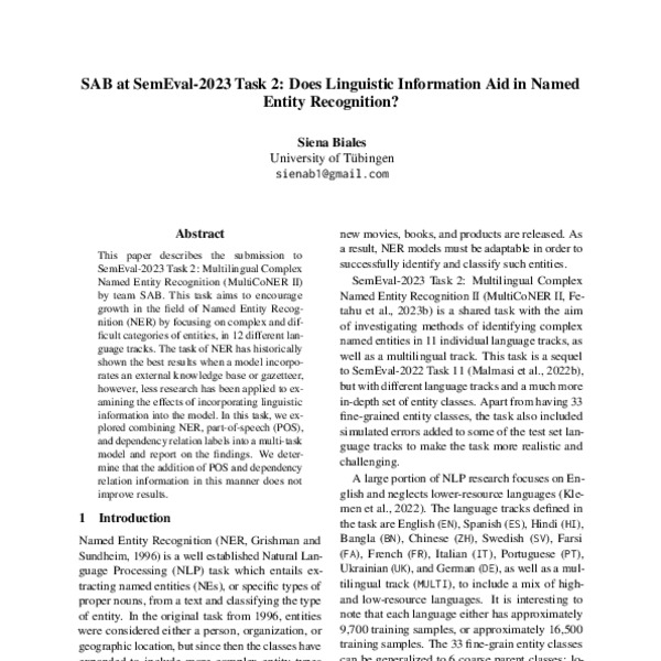 SAB at SemEval-2023 Task 2: Does Linguistic Information Aid in Named Entity Recognition? - ACL ...