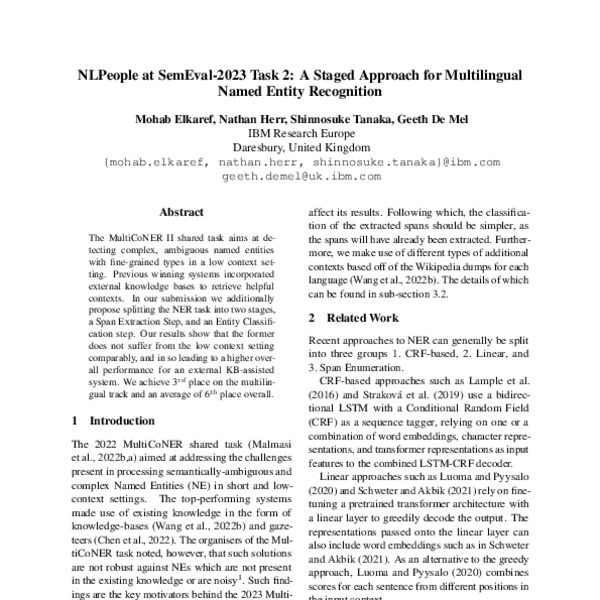 NLPeople at SemEval-2023 Task 2: A Staged Approach for Multilingual Named Entity Recognition ...