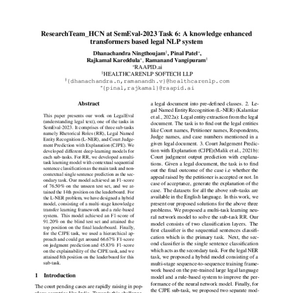 ResearchTeam_HCN at SemEval-2023 Task 6: A knowledge enhanced transformers based legal NLP ...