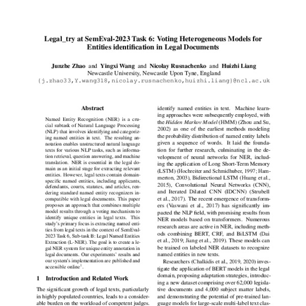 Legal_try at SemEval-2023 Task 6: Voting Heterogeneous Models for Entities identification in ...
