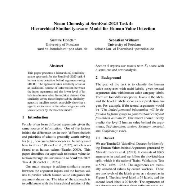 Noam Chomsky at SemEval-2023 Task 4: Hierarchical Similarity-aware Model for Human Value ...