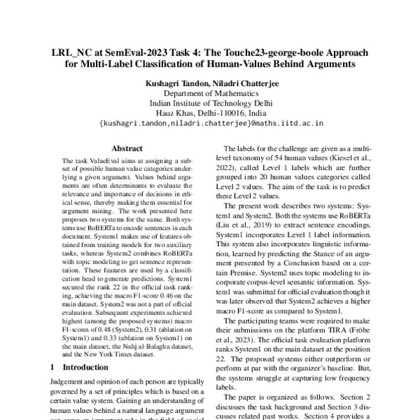 LRL_NC at SemEval-2023 Task 4: The Touche23-George-boole Approach for Multi-Label Classification ...