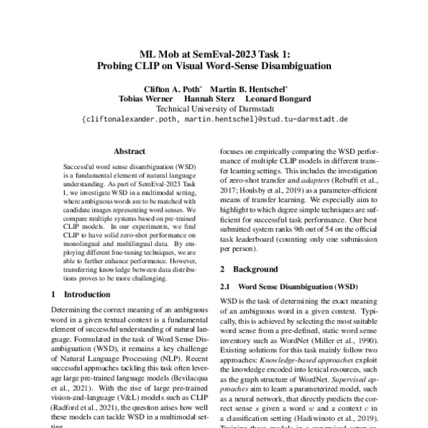 ML Mob at SemEval-2023 Task 1: Probing CLIP on Visual Word-Sense Disambiguation - ACL Anthology
